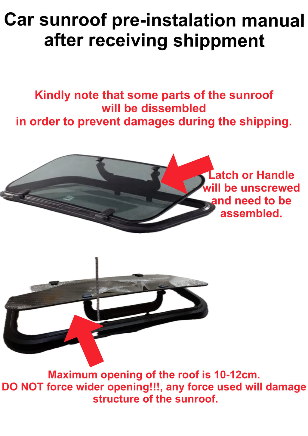 Manual pop-up universal sunroof for any car 750mm x 360mm (29.52inch x ...